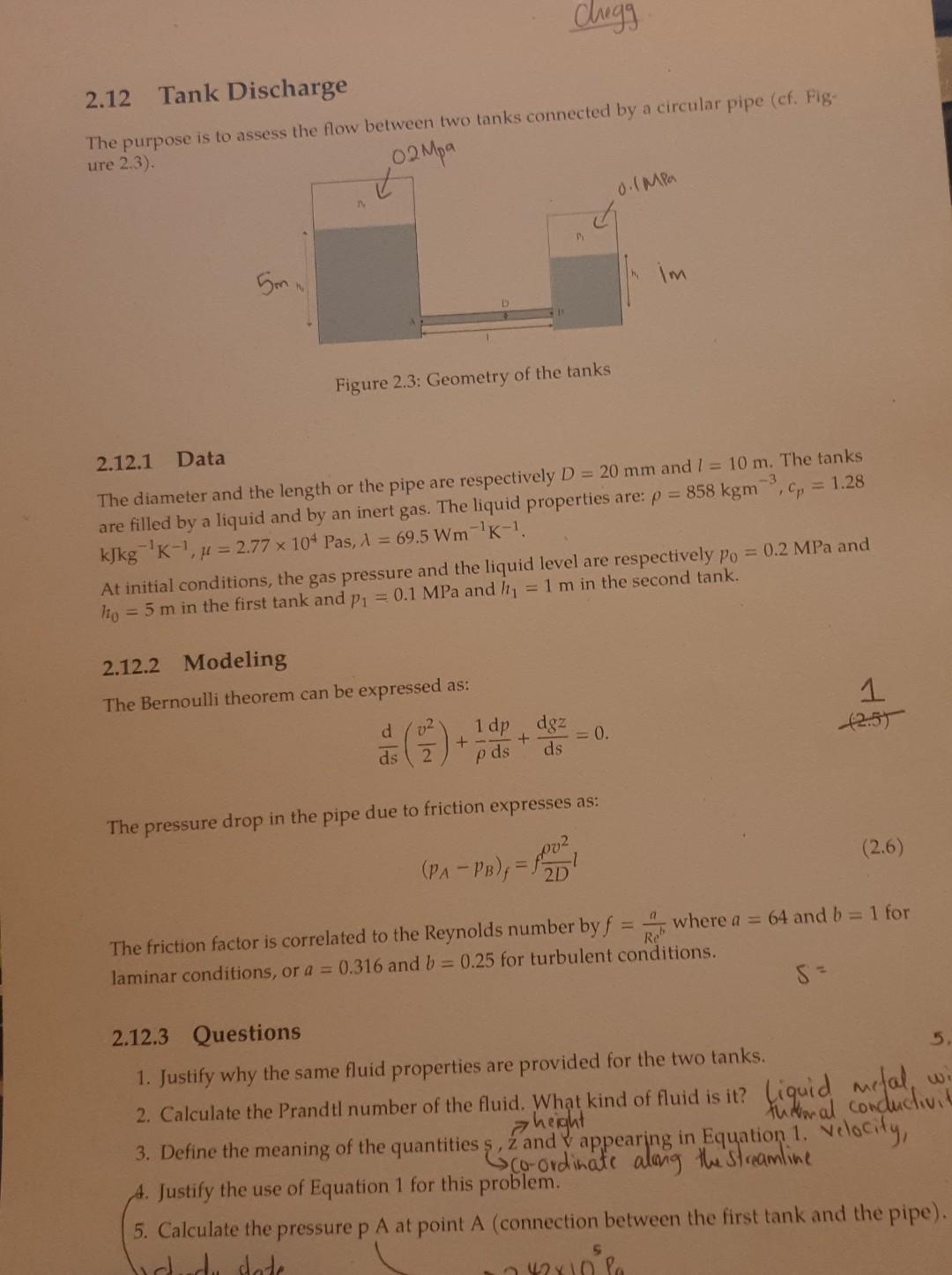 Solved 2.12 Tank Discharge The purpose is to assess the flow | Chegg.com
