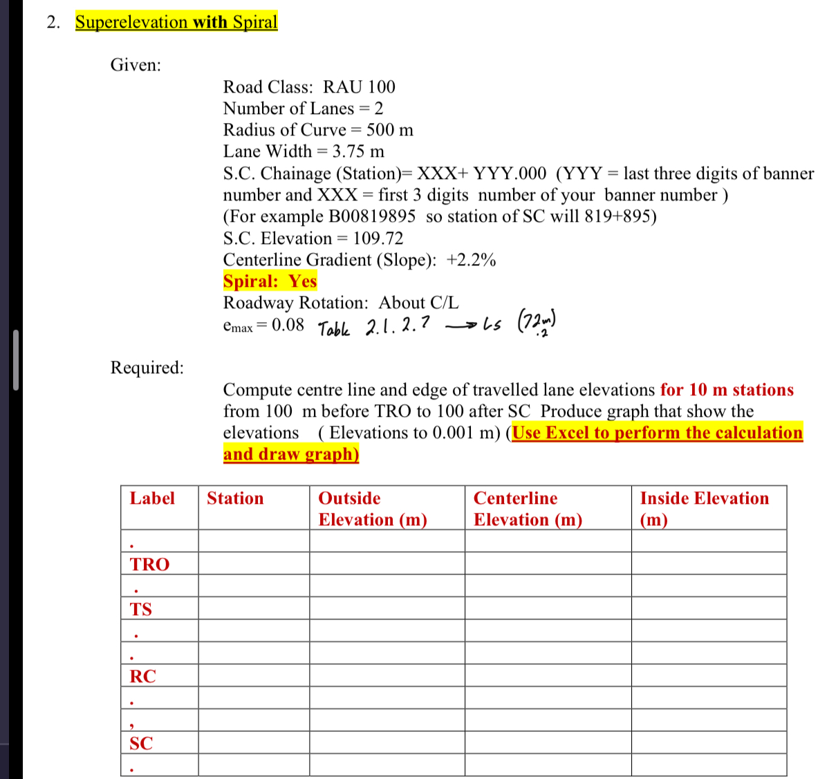 Superelevation with SpiralGiven:Road Class: RAU | Chegg.com