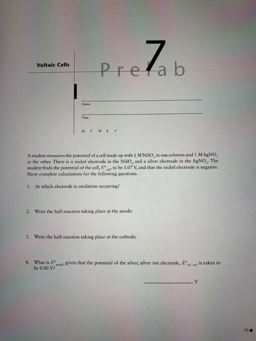 Solved 7 Zab Voltaic Cells Prelab Nam м т т к A student | Chegg.com Solved 7 Zab Voltaic Cells Prelab Nam м т т к A student | Chegg.com