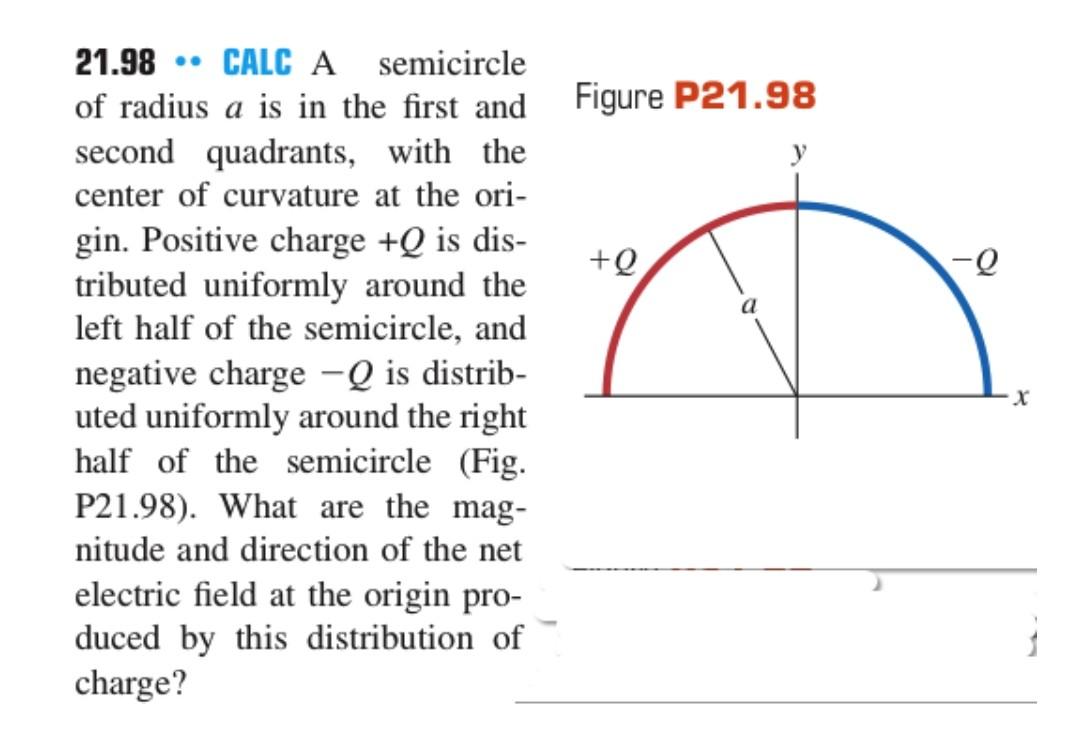 Solved 21.98⋯ CALC A semicircle of radius a is in the first | Chegg.com