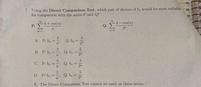 Solved using the direct comparison test which pair of | Chegg.com