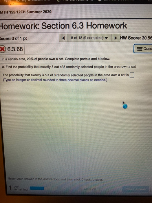 Solved MTH 155 12CH Summer 2020 Homework: Section 6.3 | Chegg.com