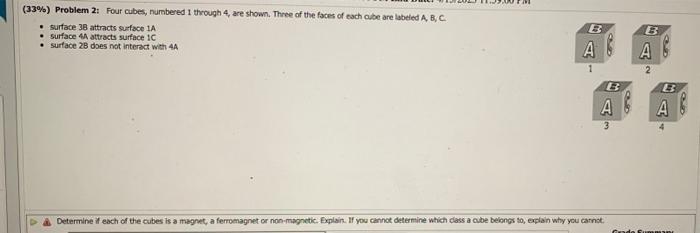 (33\%) Problem 2: Four cubes, numbered 1 through 4 , | Chegg.com