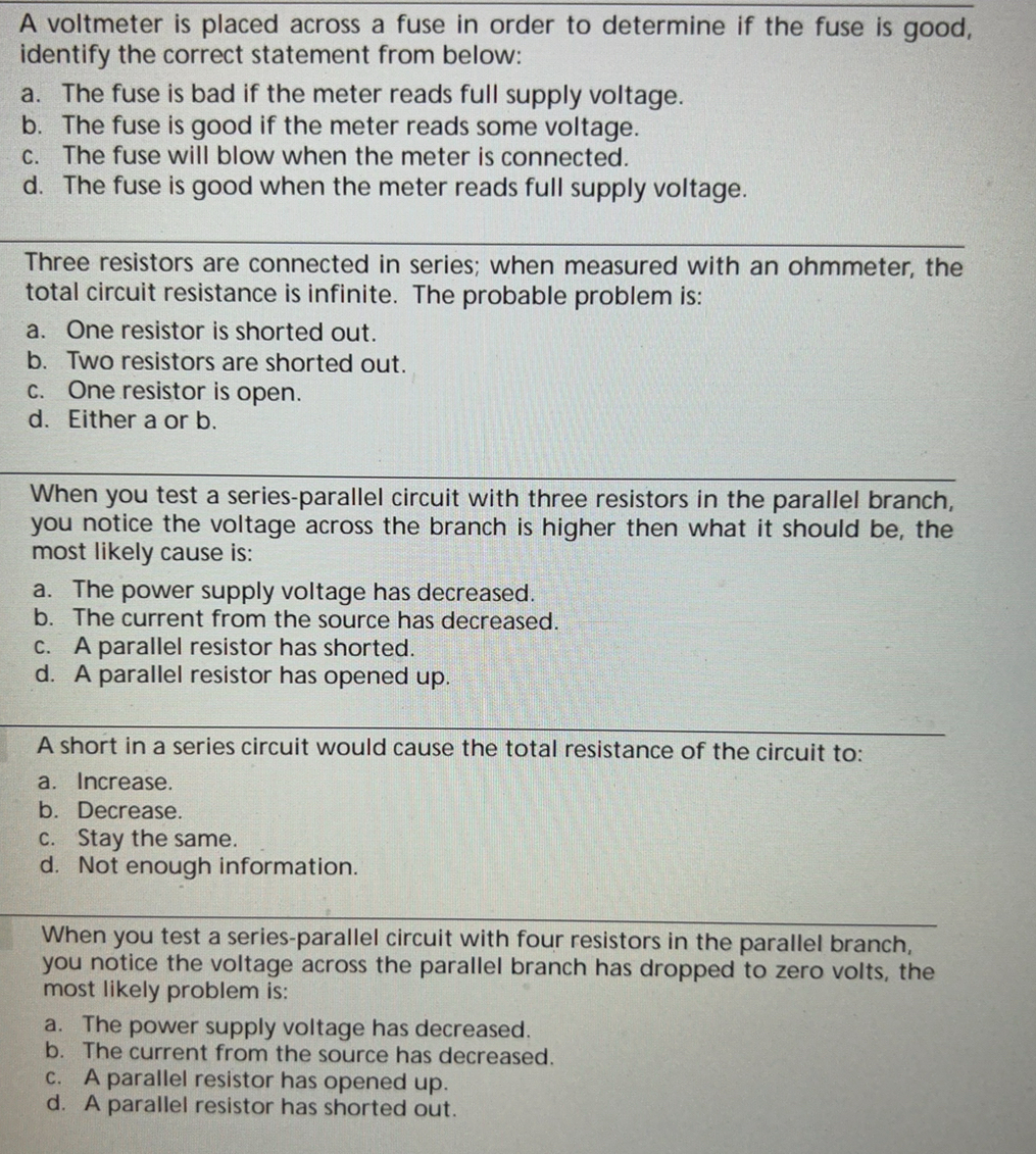 Solved A voltmeter is placed across a fuse in order to | Chegg.com