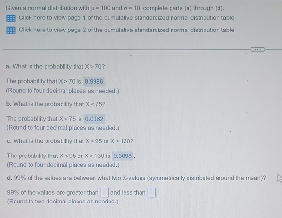 Solved Given a normal distribution with μ=100 ﻿and σ=10, | Chegg.com