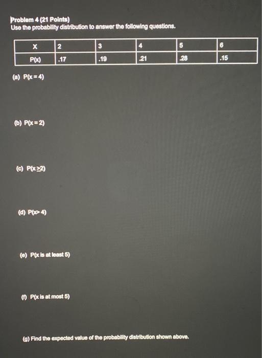 Solved Problem 4 (21 Points) Use the probability | Chegg.com