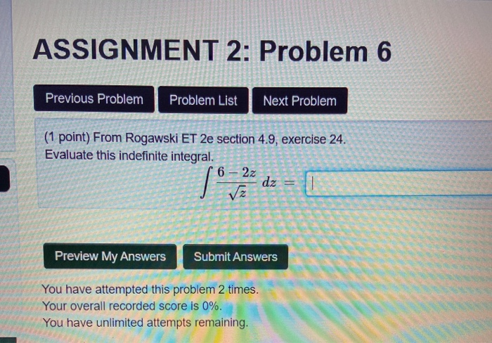 Solved ASSIGNMENT 2: Problem 6 Previous Problem Problem List | Chegg.com