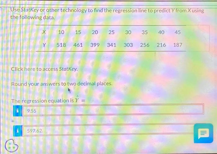 Solved Use StatKey or other technology to find the | Chegg.com