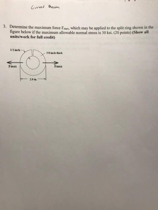 Solved Curved Beam 3. Determine the maximum force Fmax, | Chegg.com