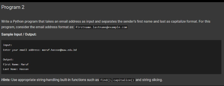 Solved Program 2 Write a Python program that takes an email | Chegg.com