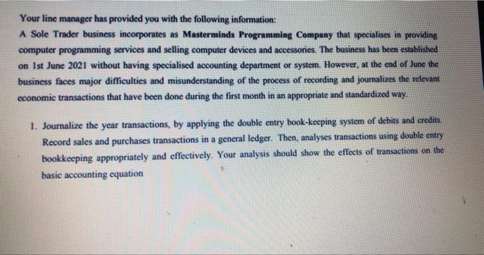 Solved Your line manager has provided you with the following | Chegg.com