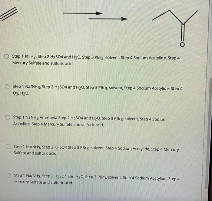 Solved Y Step 1 Pt, H2, Step 2 H2SO4 and H20, Step 3 PBr3, | Chegg.com