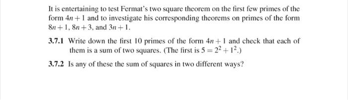 Solved It is entertaining to test Fermat's two square | Chegg.com