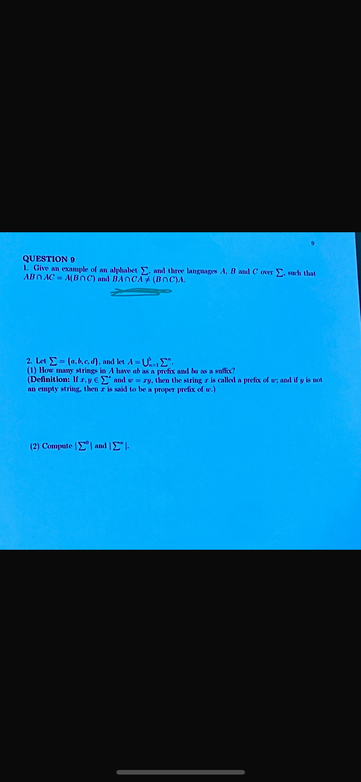 Solved 9QUESTION 9Give an example of an alphabet ∑??. ﻿and | Chegg.com