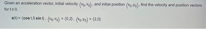 Solved Given an acceleration vector, initial velocity | Chegg.com