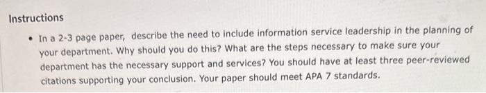 Solved Instructions - In a 2-3 page paper, describe the need | Chegg.com