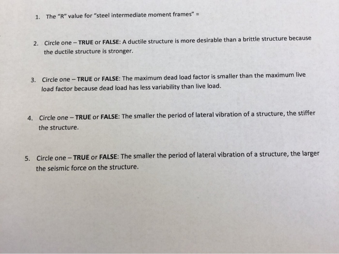Solved 1. The "R" value for "steel intermediate moment | Chegg.com