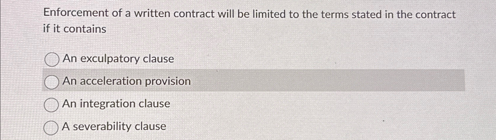 Solved Enforcement of a written contract will be limited to | Chegg.com