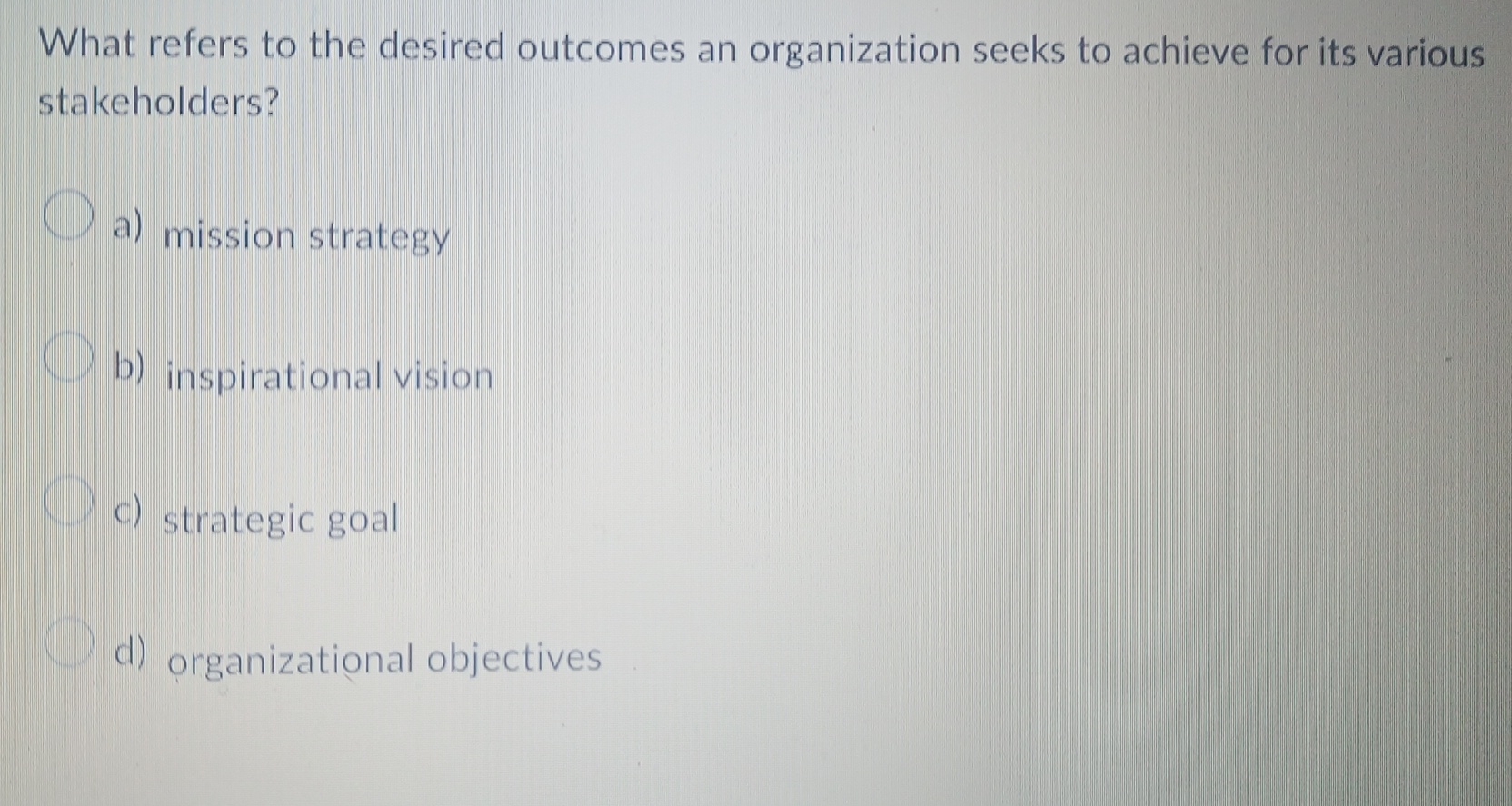 Solved What refers to the desired outcomes an organization | Chegg.com