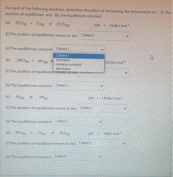 Solved For each of the following reactions, determine the | Chegg.com