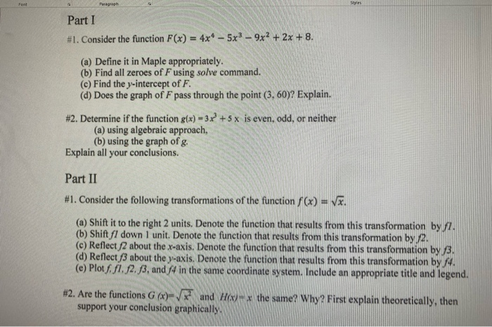Solved Paragon Part I #1. Consider the function F(x) = 4x - | Chegg.com