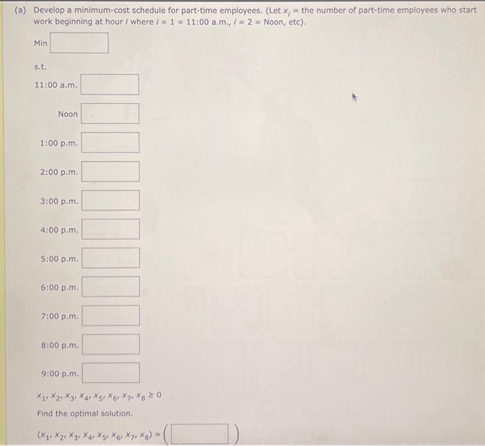 Solved (a) Develop a minimum-cost schedule for part-time | Chegg.com
