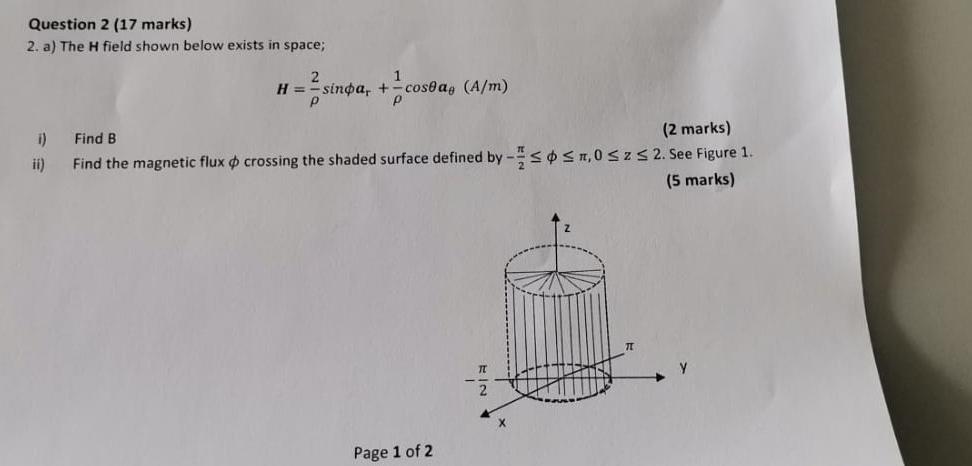 Solved Question 2 (17 marks) 2. a) The H field shown below | Chegg.com