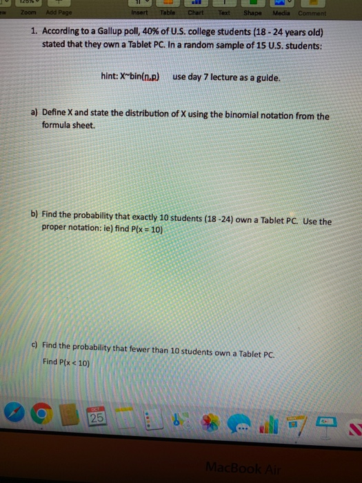 Solved W Zoom Add Page Insert Table Chart Text Shape Media | Chegg.com