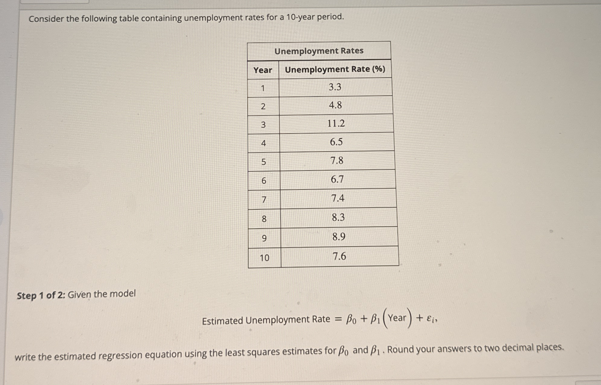Solved Consider the following table containing unemployment | Chegg.com