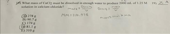 Solved What mass of CaCl2 must be dissolved in enough water | Chegg.com