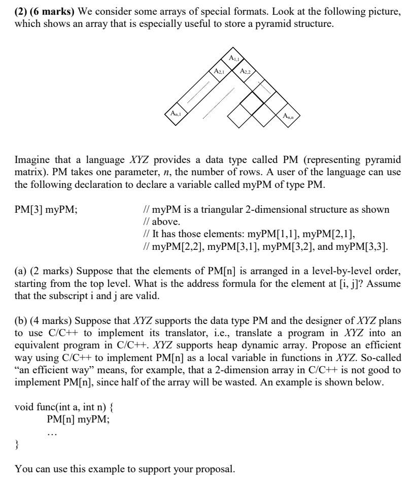 Solved (2) (6 marks) We consider some arrays of special | Chegg.com