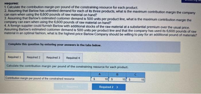 Solved Barlow Company manufactures three products-A, B, and | Chegg.com