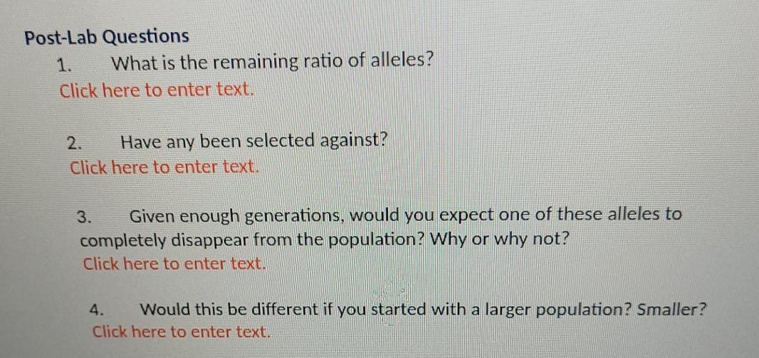Solved Lab 8 Population Genetics BIO101L Experiment 5: | Chegg.com