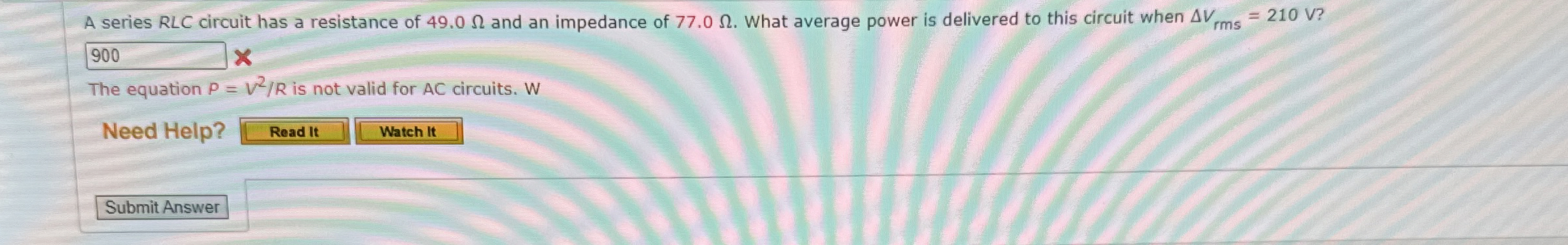 Solved A series RLC circuit has a resistance of 49.0Ω ﻿and | Chegg.com