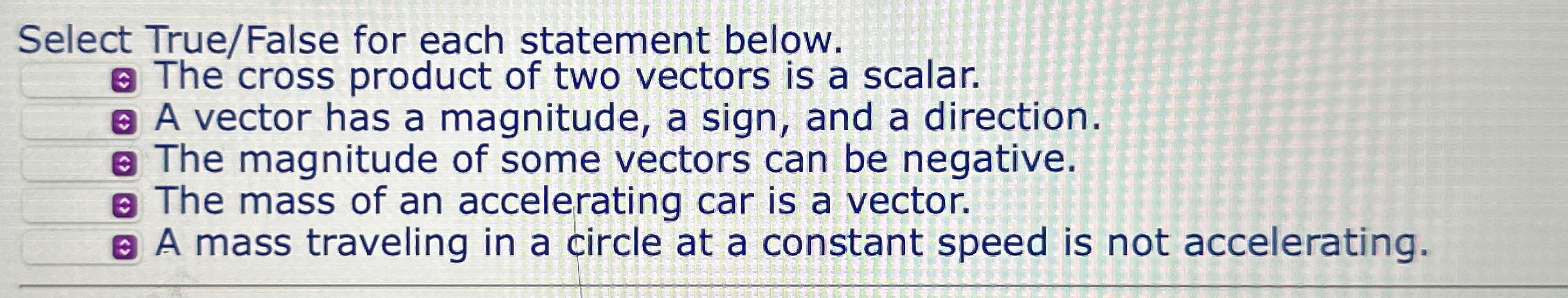 Solved Select True/False for each statement below.The cross | Chegg.com