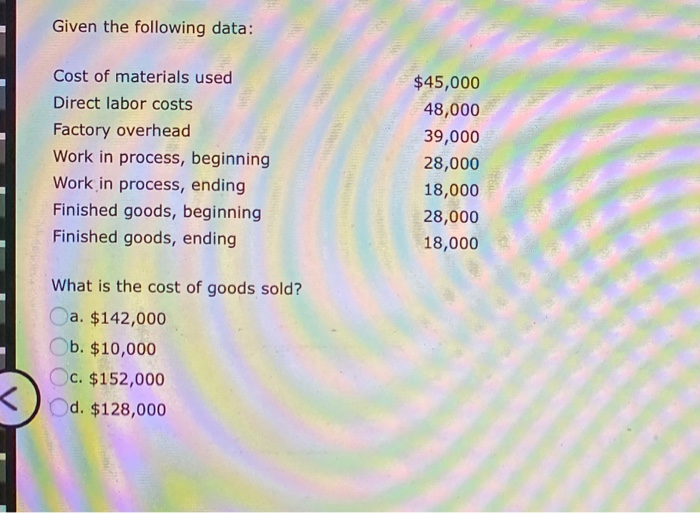 Solved Given the following data: Cost of materials used | Chegg.com