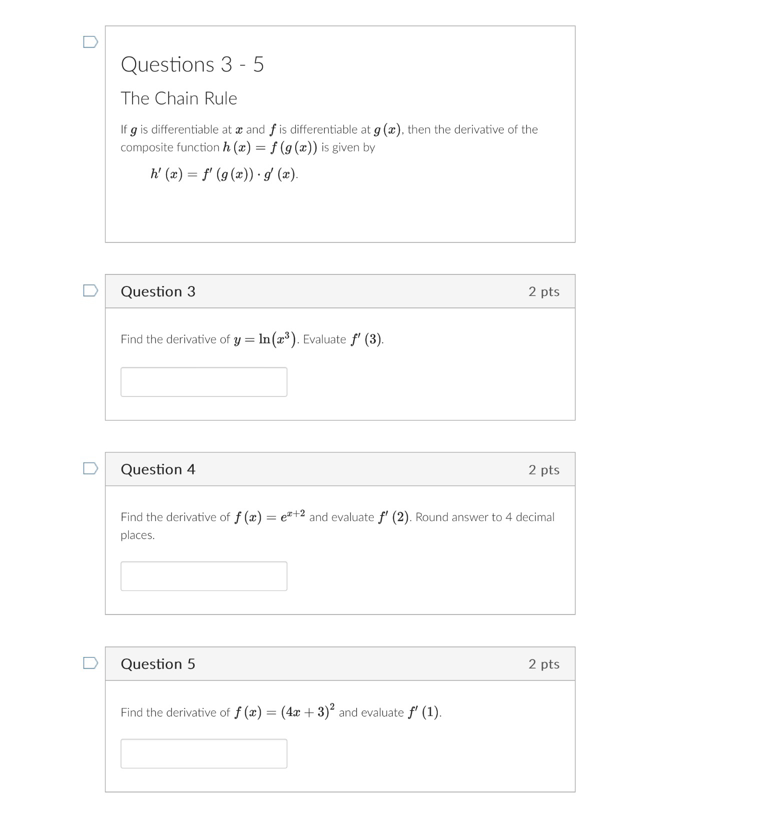 Solved Questions 3 - 5The Chain RuleIf g ﻿is differentiable | Chegg.com