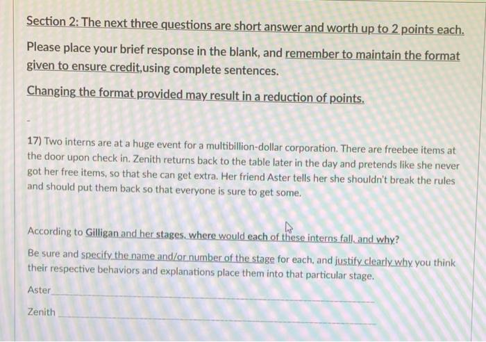 Section 2: The next three questions are short answer | Chegg.com