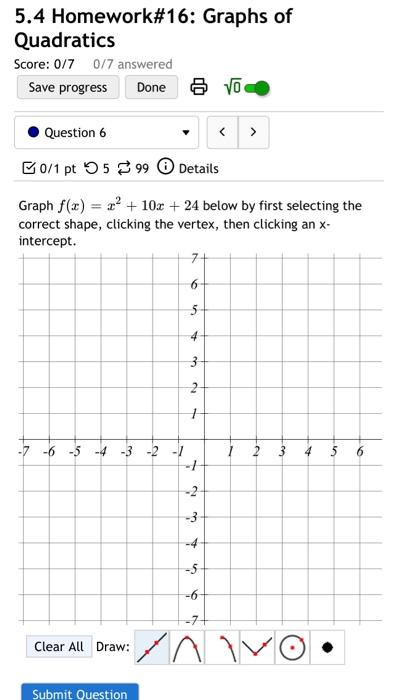 Solved 5.4 Homework#16: Graphs of Quadratics Score: 0/70/7 | Chegg.com