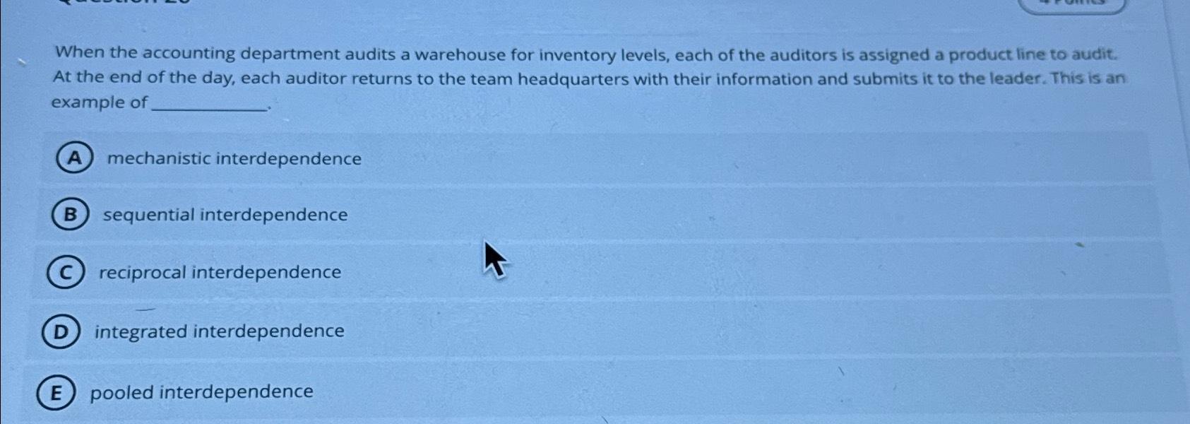 Solved When the accounting department audits a warehouse for | Chegg.com