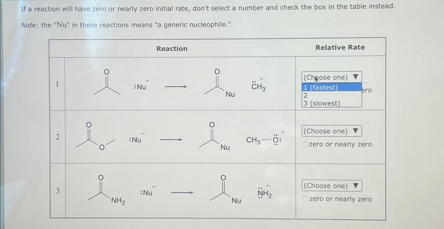 Solved If a reaction will have zero or nearly zero initial | Chegg.com