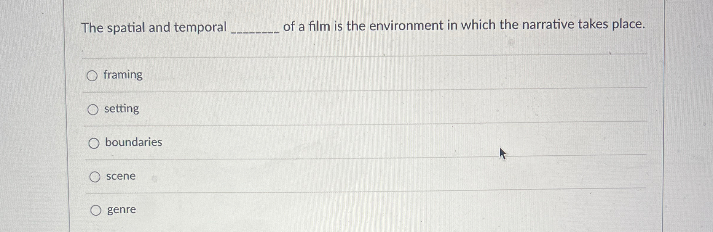 Solved The spatial and temporal ﻿of a film is the | Chegg.com