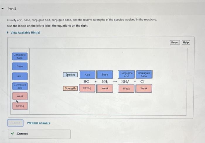 Solved Identify acid, base, conjugate acid, conjugate base, | Chegg.com