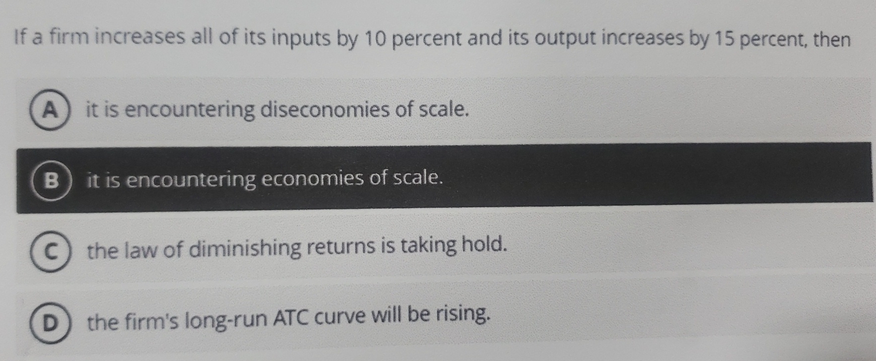 Solved If a firm increases all of its inputs by 10 ﻿percent | Chegg.com