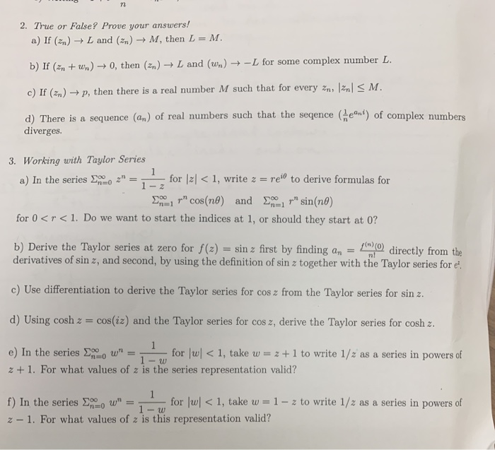 Solved 2. True or False? Prove your answers! a) If (zn) + L | Chegg.com
