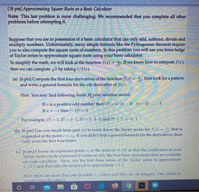Solved [18 pts] Approximating Square Roots on a Basic | Chegg.com