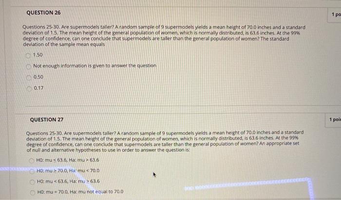 Solved QUESTION 26 1 po Questions 25-30. Are supermodels | Chegg.com
