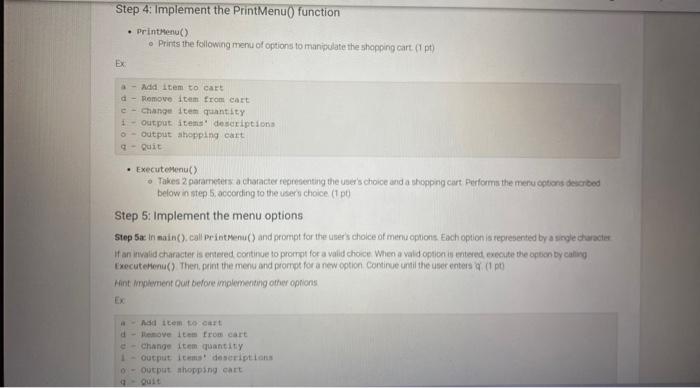 Solved Step 5c: Implement 'Output items' descriptions' menu | Chegg.com