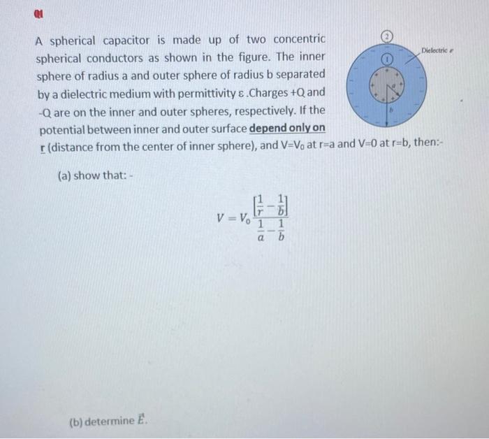 Solved A spherical capacitor is made up of two concentric | Chegg.com