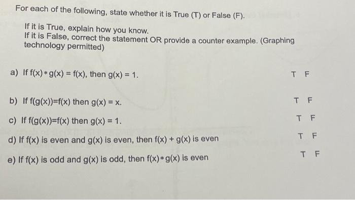 Solved 5.For each of the following, state whether it is True | Chegg.com